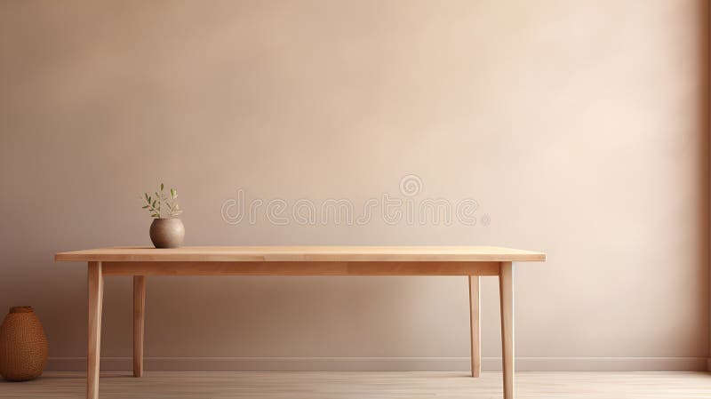 Wooden Table and Vase in Modern Interior. 3d Render Stock Illustration ...