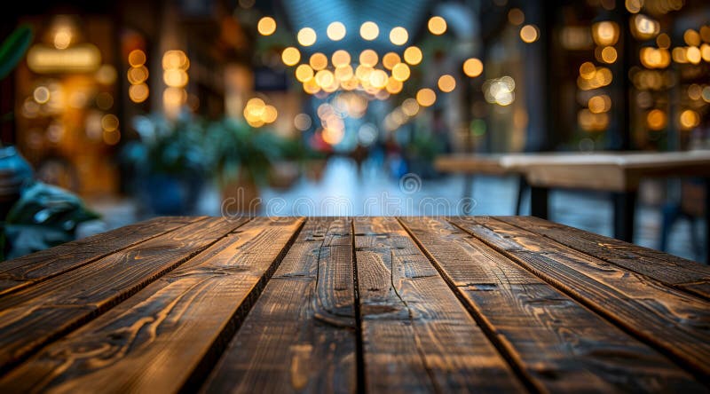 A Wooden Table with a View of a Busy Street Stock Image - Image of ...