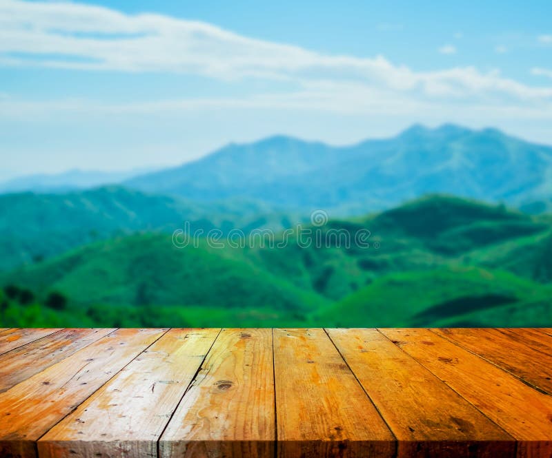 Wooden Table and View of Forest Stock Image - Image of natural ...