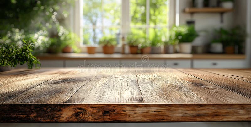 A Wooden Table with a View of a Kitchen Stock Illustration ...