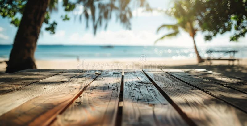 A Wooden Table with a View of the Ocean by AI Generated Image Stock ...