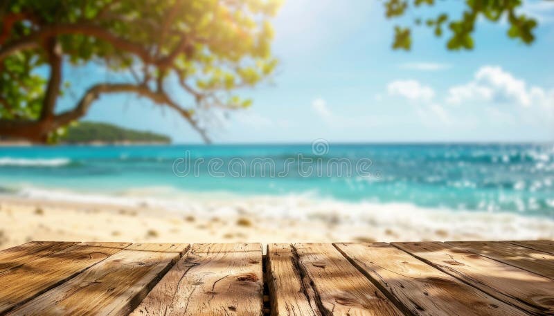 A Wooden Table with a View of the Ocean by AI Generated Image Stock ...