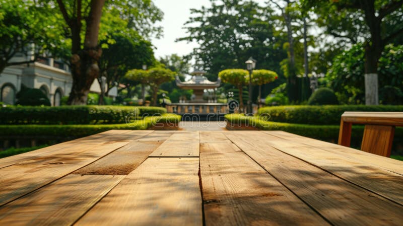 A Wooden Table with a View of a Park Stock Photo - Image of vacation ...