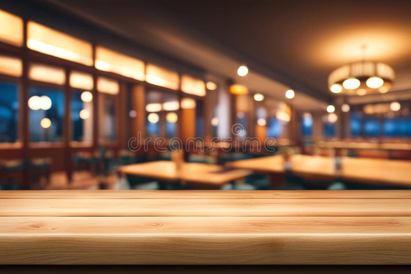 Wooden Table with a View of a Restaurant Stock Image - Image of people ...