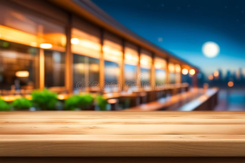 Wooden Table with a View of a Restaurant Stock Image - Image of ...