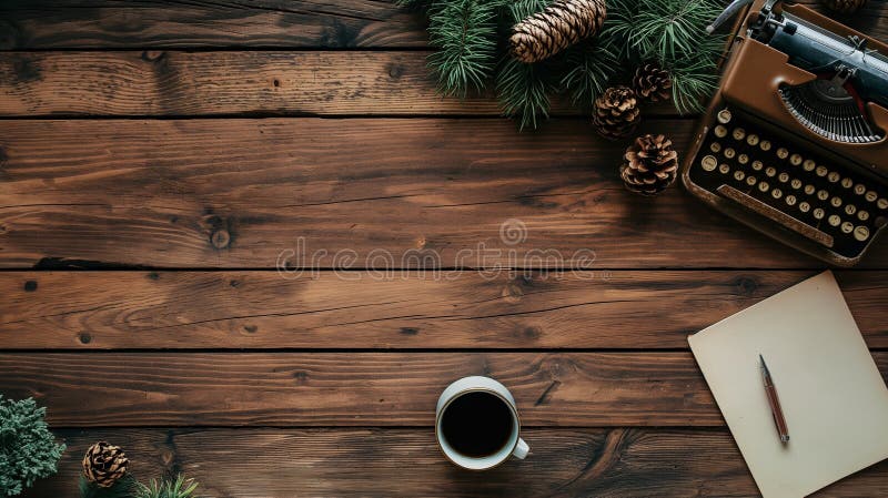 Wooden Table with a Vintage Typewriter and a Notepad Stock Image ...