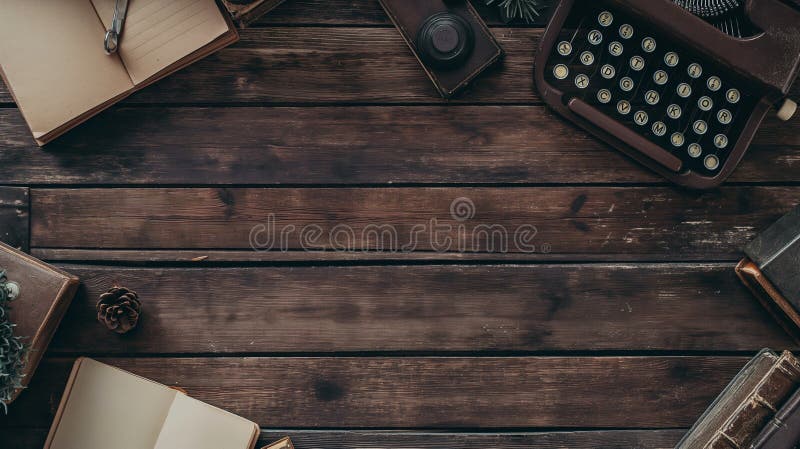 Wooden Table with a Vintage Typewriter and a Notepad Stock Image ...