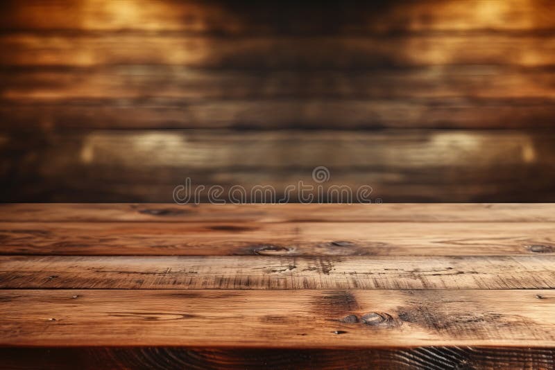 Wooden Table with Wooden Wall Background. Table Top with Copy Space for ...
