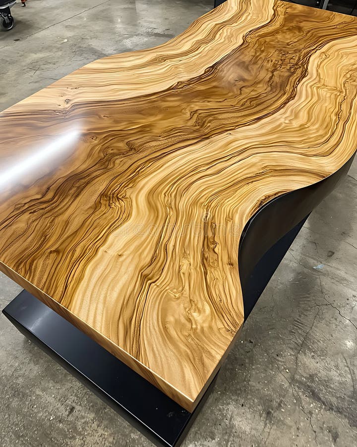 A Wooden Table with a Wave Pattern on it Stock Image - Image of ...