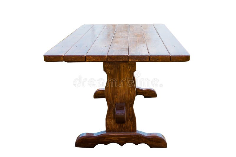 Wooden Table on White Background. Side View Stock Image - Image of ...