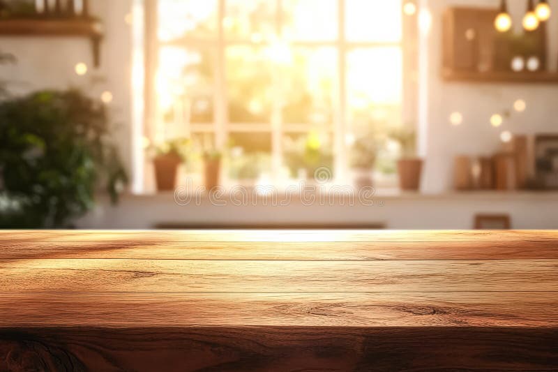Wooden Table with a Window in the Background. Stock Image - Image of ...