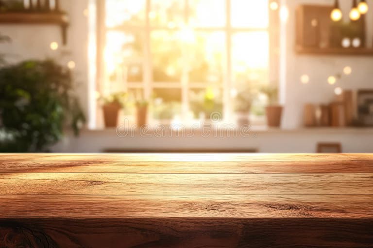 Wooden Table with a Window in the Background. Stock Image - Image of ...