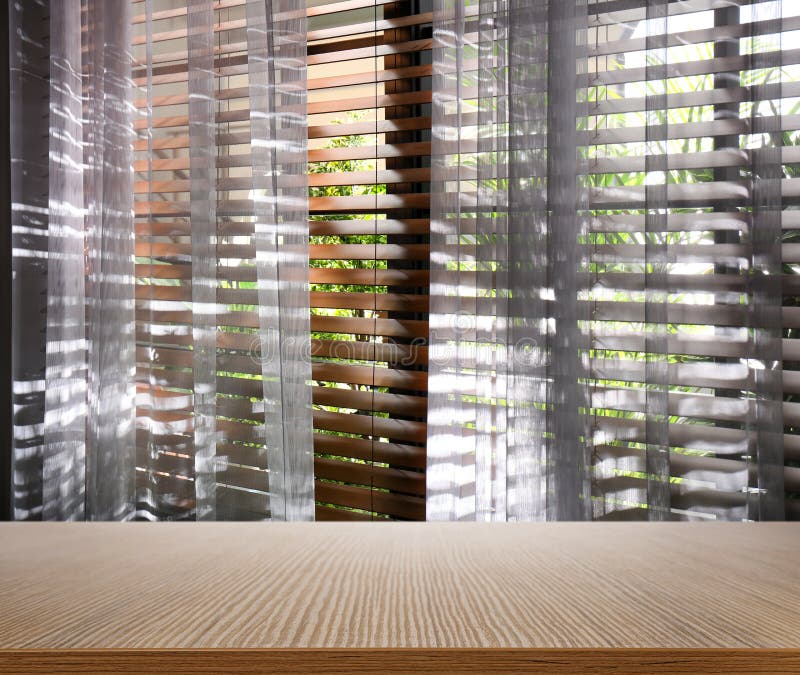 Table and Window with Blinds on Background Stock Photo - Image of ...