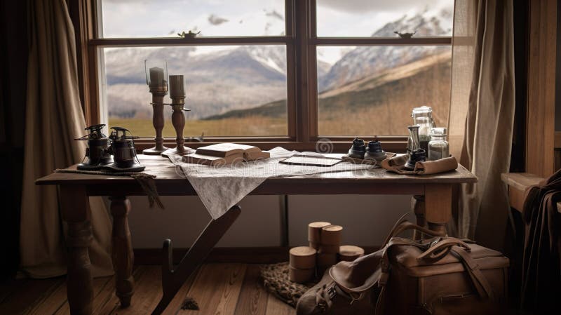 A Wooden Table by the Window. Stock Illustration - Illustration of ...
