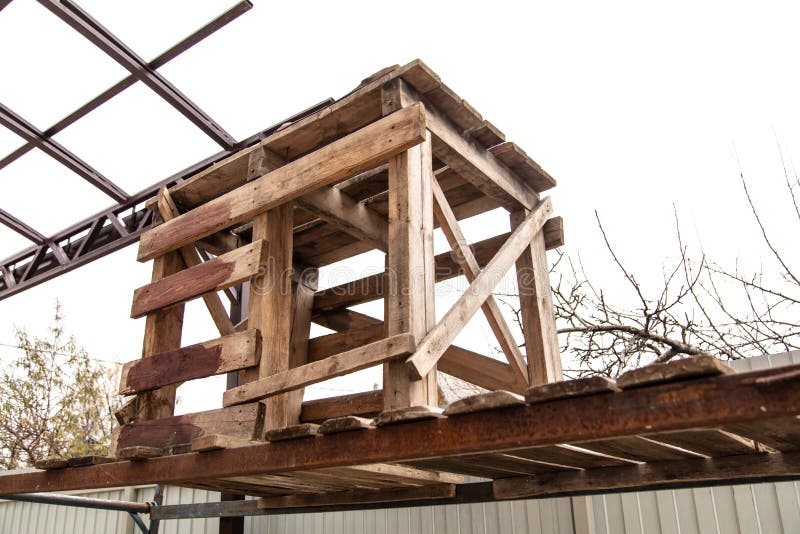 Wooden Table for a Worker at a Home Construction Site Stock Image ...