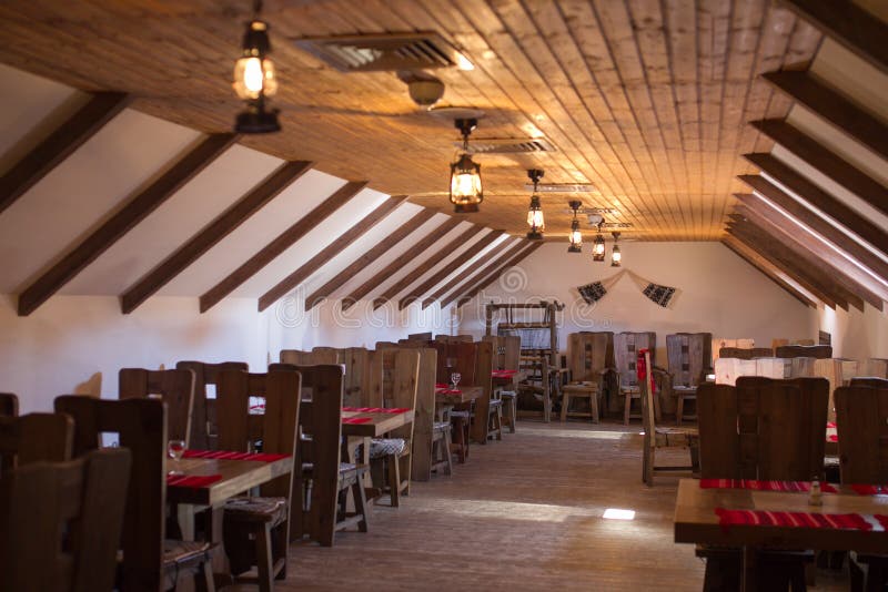 Wooden Tables and Bench on Terrace Stock Image - Image of table, blue ...