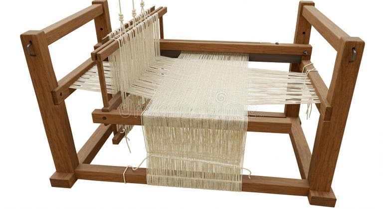 A Wooden Tabletop Loom with a Simple Rectangular Frame. it Holds Beige ...