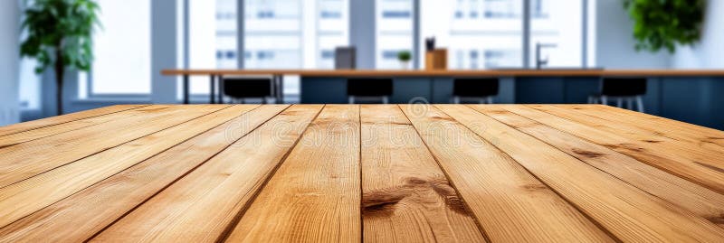 Wooden Tabletop in Modern Office Empty Wooden Table Modern Office ...