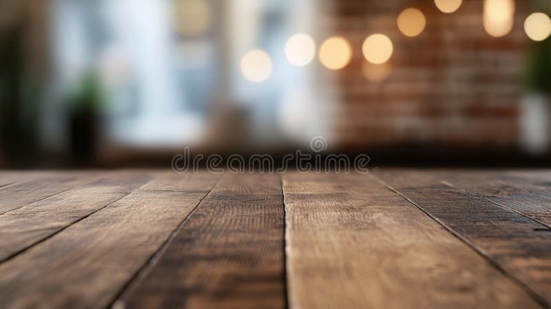 Wooden Tabletop in a Rustic Setting with Blurred Background and Warm ...