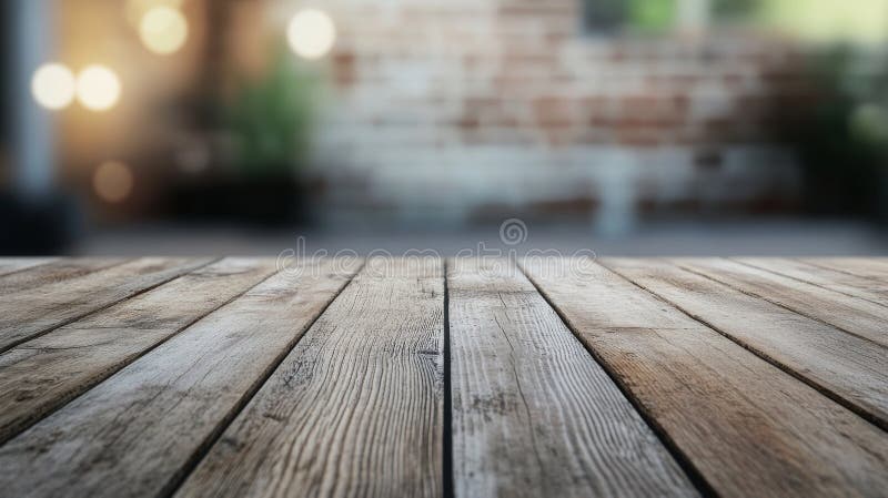 Wooden Tabletop in a Rustic Setting with Blurred Background and Warm ...