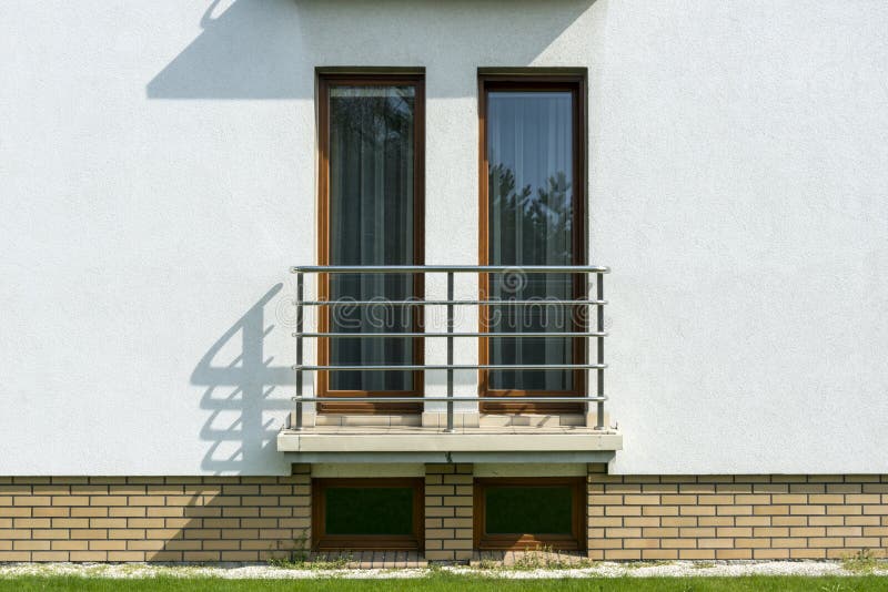 Wooden Tall Windows in White Wall Stock Image - Image of building ...