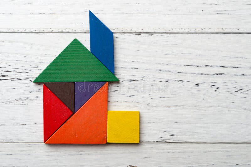 Wooden Tangram in House Shape Stock Photo - Image of creative ...