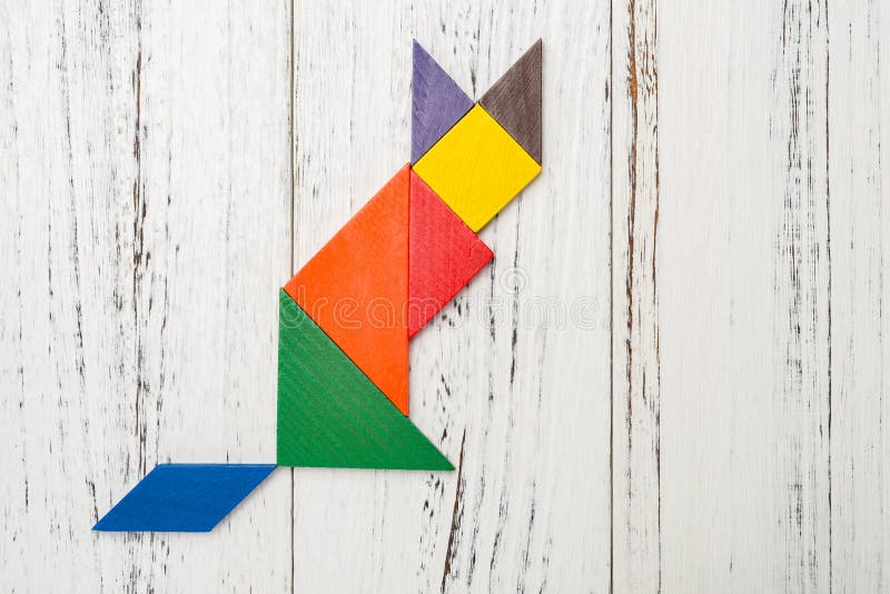 Wooden Tangram Shaped Like Fox Stock Photo - Image of connect, develop ...