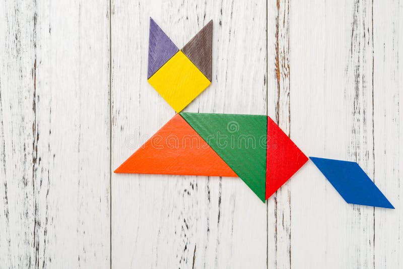 Wooden Tangram Shaped Like Fox Stock Photo - Image of develop, concept ...