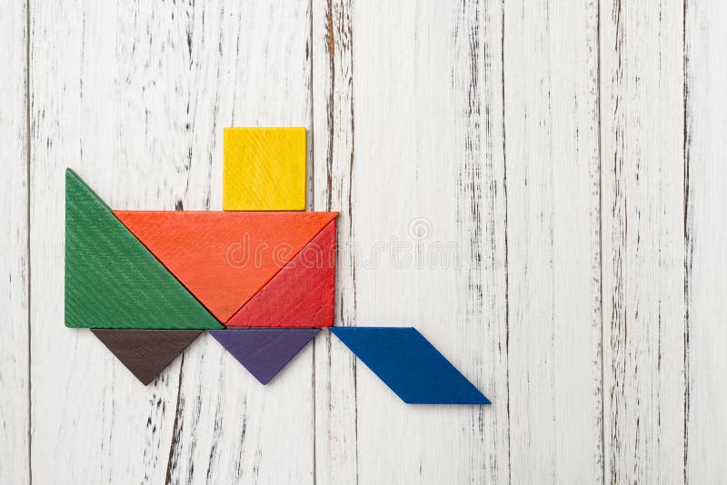 Wooden Tangram in Train Shape Stock Photo - Image of game, tangram ...