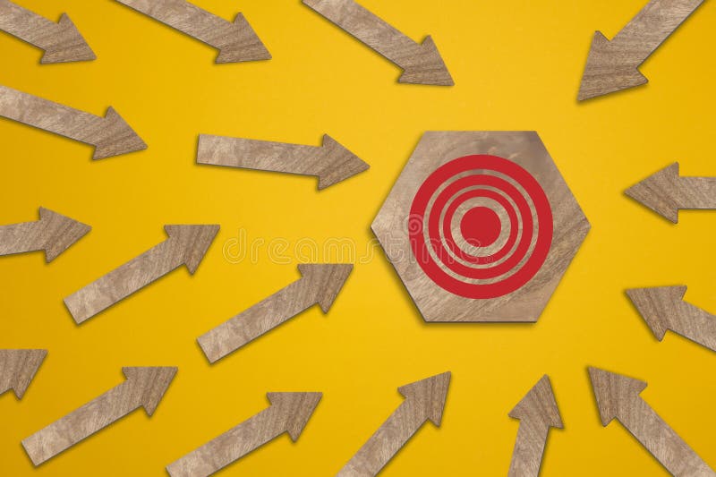 Wooden Target and Wooden Arrows on a Yellow Background, Target Search ...