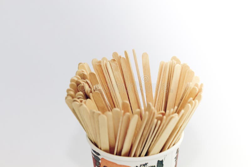 Wooden Tea Sticks in a Paper Cup. Environmental Protection. No Plastic ...