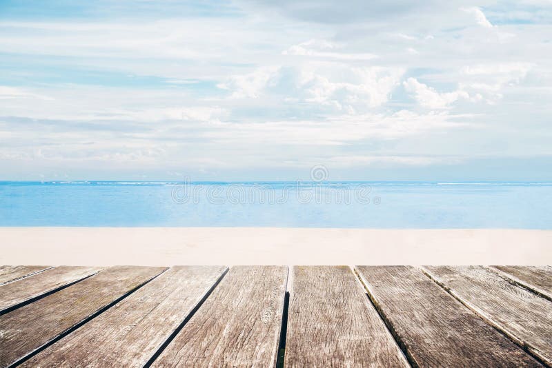 Wooden Terrace with the Beach View in Summer Stock Image - Image of ...