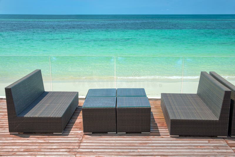 Wooden Terrace with Perfect Sea View, Lounge Sofa Stock Photo - Image ...