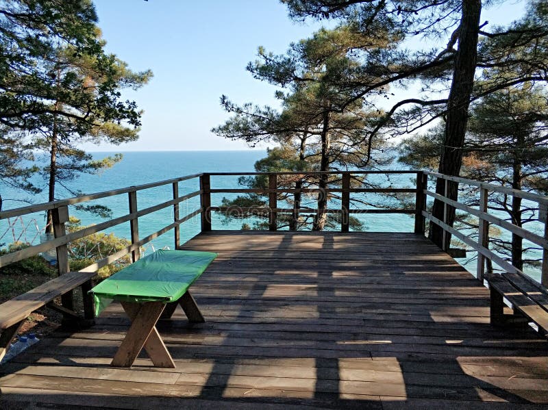 Wooden Terrace with Sea View Stock Photo - Image of silence, vacation ...
