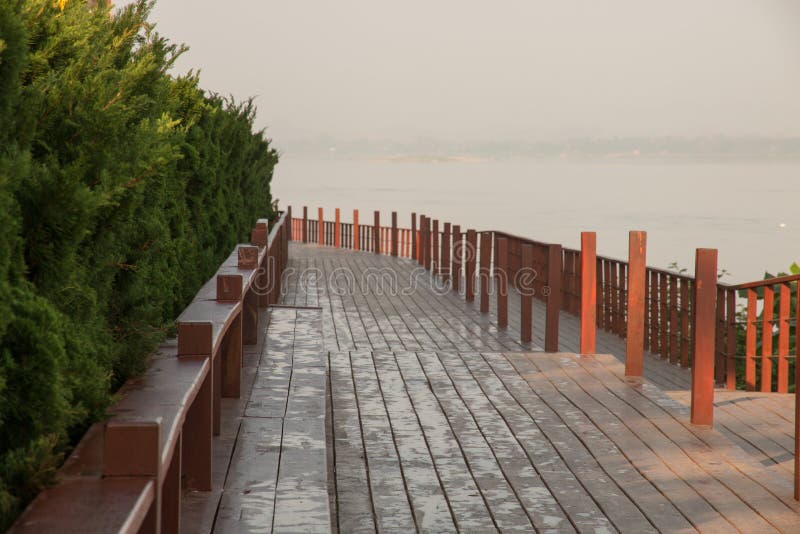 Wooden Terrace Walkway at River Side Stock Photo - Image of mountain ...