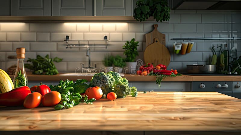 A Wooden Texture Kitchen Countertop, Adorned with Fresh Produce ...