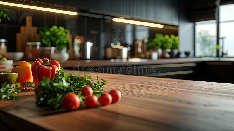 A Wooden Texture Kitchen Countertop, Adorned with Fresh Produce ...