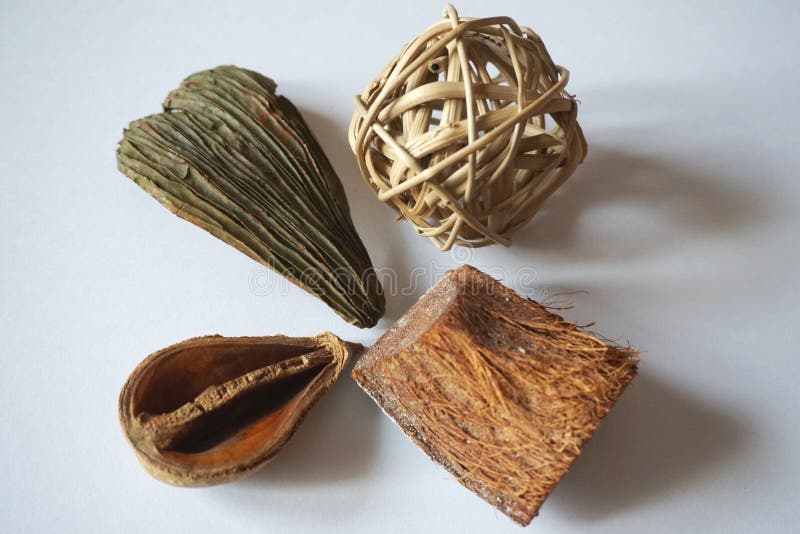 Wooden Textures and Decoration Objects: Hulls, Bark, Straw Ball Stock ...
