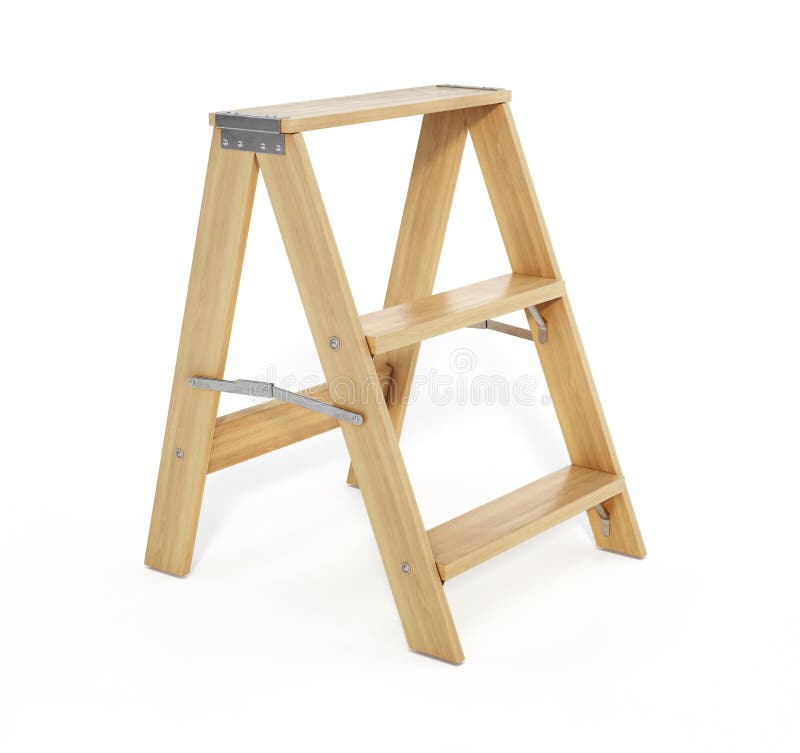 Wooden Three Step Folding Ladder. 3D Illustration Stock Illustration ...