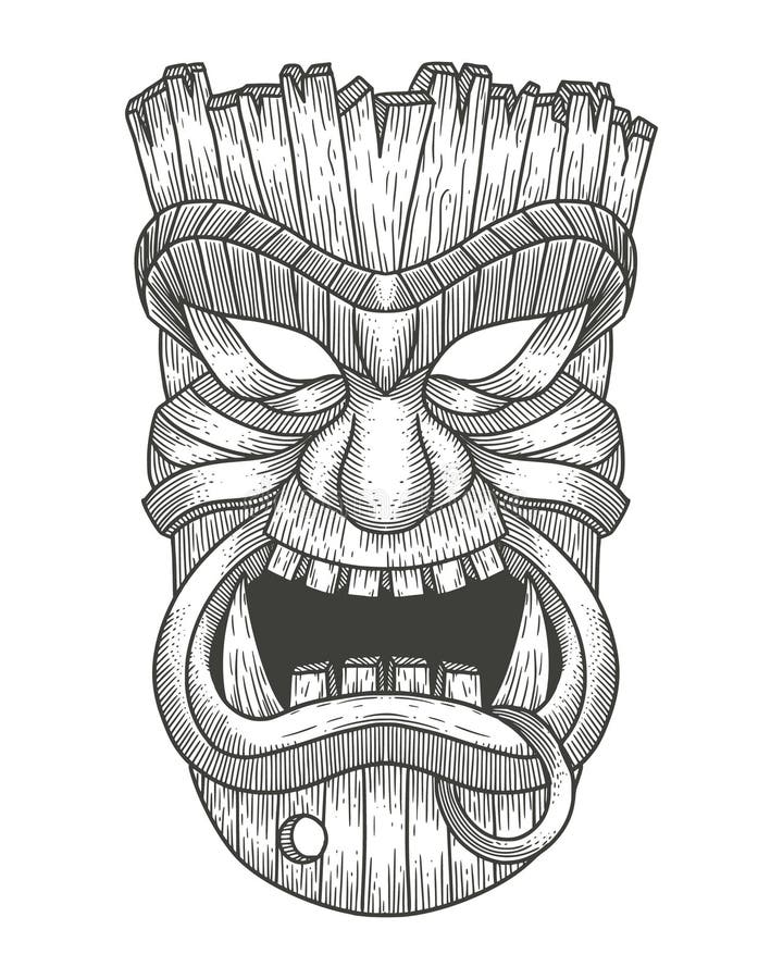 Wooden Tiki Mask. Engraving Drawing Vector Illustration Stock Vector ...