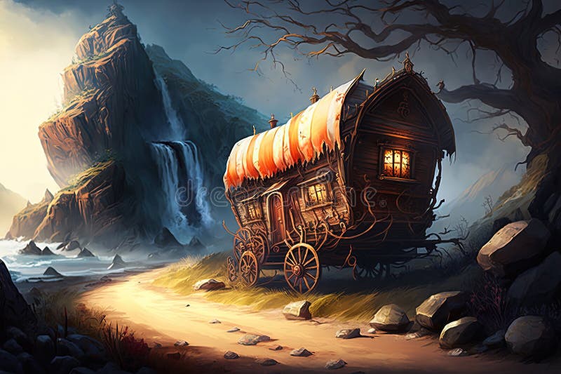 Wooden, Tiny Home on Wheels. Fantasy AI Generative Illustration Stock ...