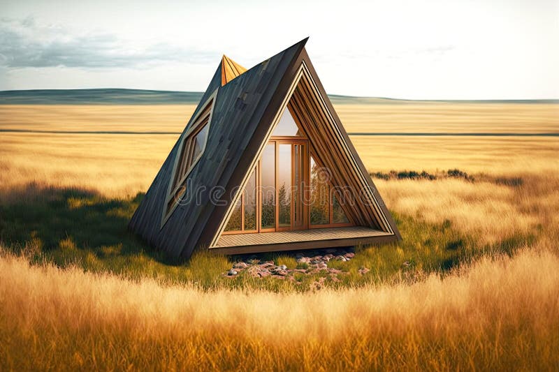 Wooden Tiny House Hut with Triangular Roof among Grass Stock ...