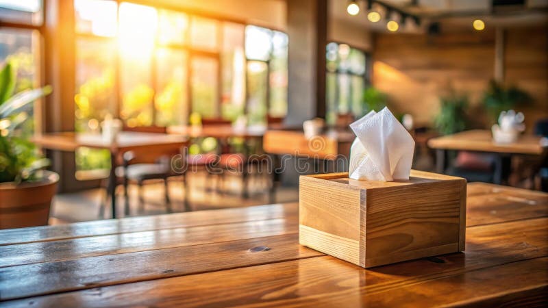 Wooden Tissue Box on a Table in a Sunlit Cafe. Generative AI Stock ...