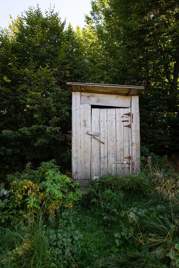 Wooden Toilet in a Forest Grove. Toilet Outside in Rustic Style Stock ...