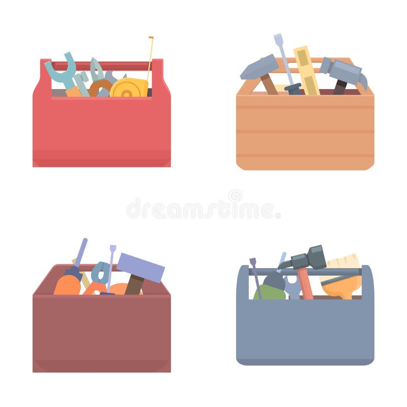 Wooden Toolbox Icons Set Cartoon Vector. Toolbox with Hand Instrument ... Wooden Toolbox Icons Set Cartoon Vector. Toolbox with Hand Instrument ...