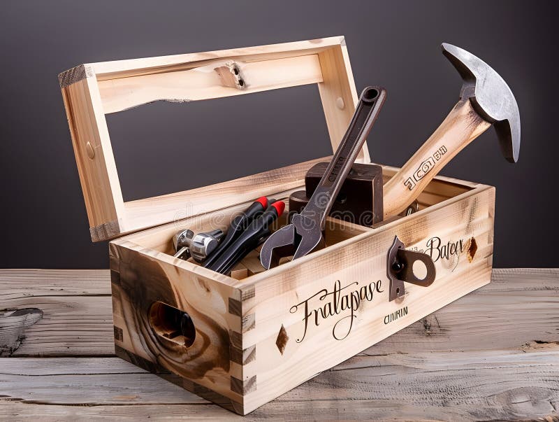 Wooden Toolbox with Various Tools Inside Stock Photo - Image of ...