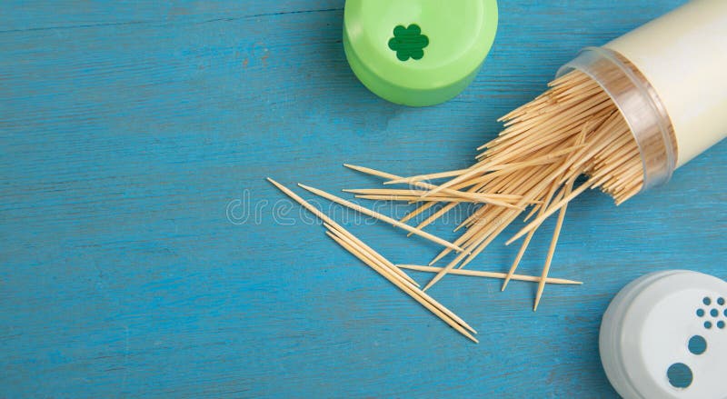 Wooden Toothpicks on the Blue Background Stock Photo - Image of ...