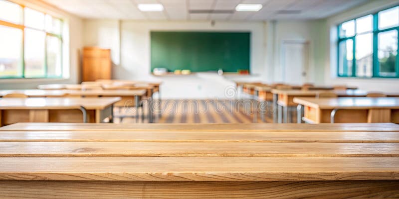 Wooden Top with Blurred Empty Classroom Background Stock Illustration ...