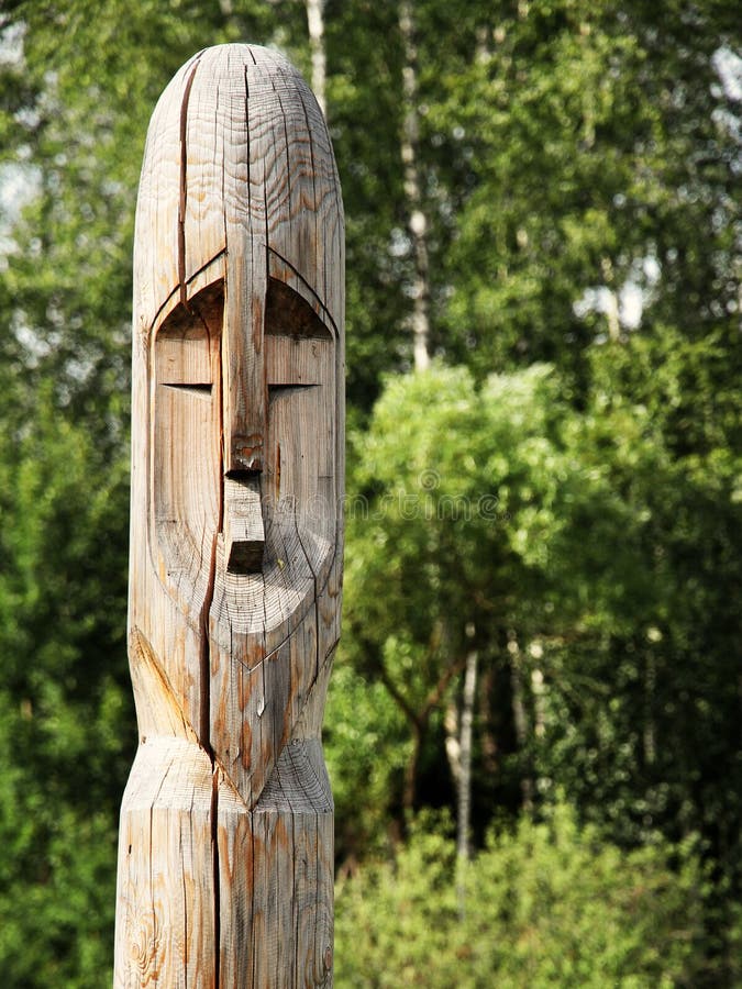 Wooden Totem Pillar on Mountains Background in Autumn. Orthodox Old ...