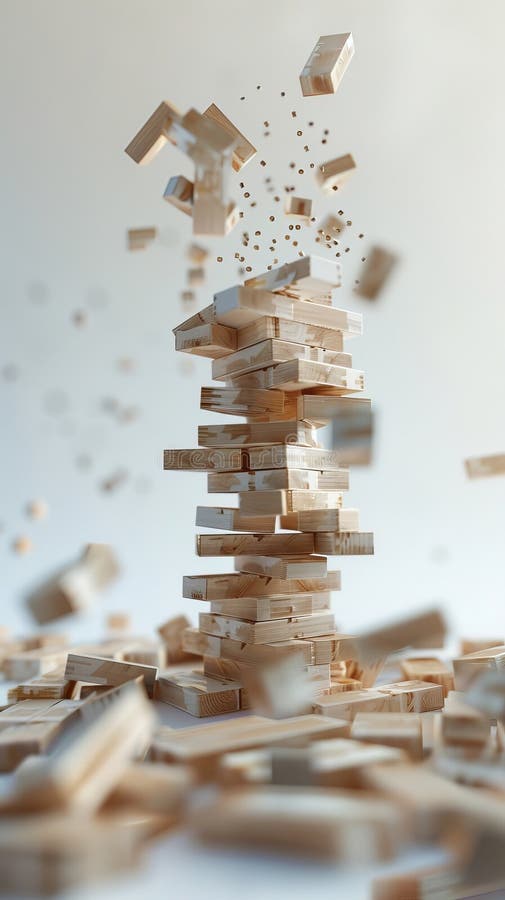 Wooden Tower Collapsing with Pieces Flying Concept of Instability and ...